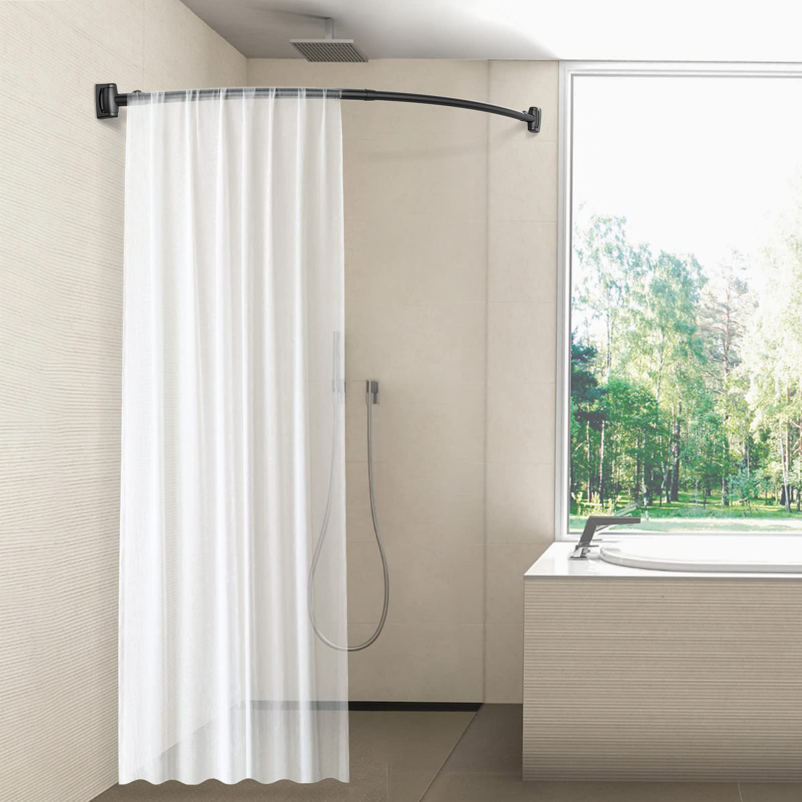Telescoping Design Adjustable Curved Shower Curtain Rod Adds Space and ...